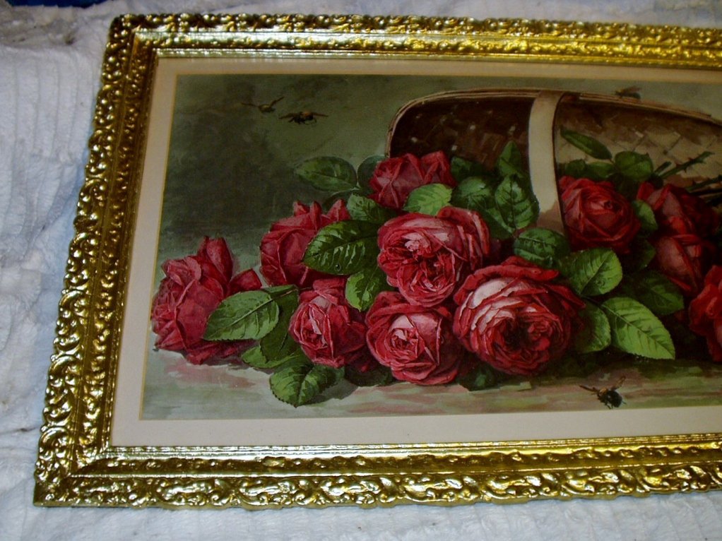 Paul de Longpre Basket of Roses 1896 Original Antique Chromolithograph ...
