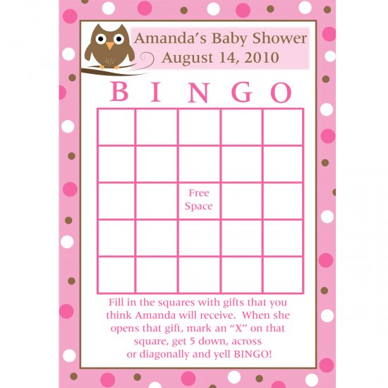 24 Personalized Baby Shower Bingo Cards PINK BABY OWL