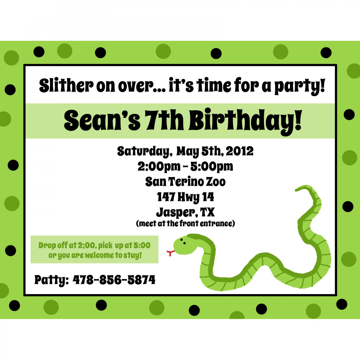 20 Personalized SNAKE Birthday Invitations
