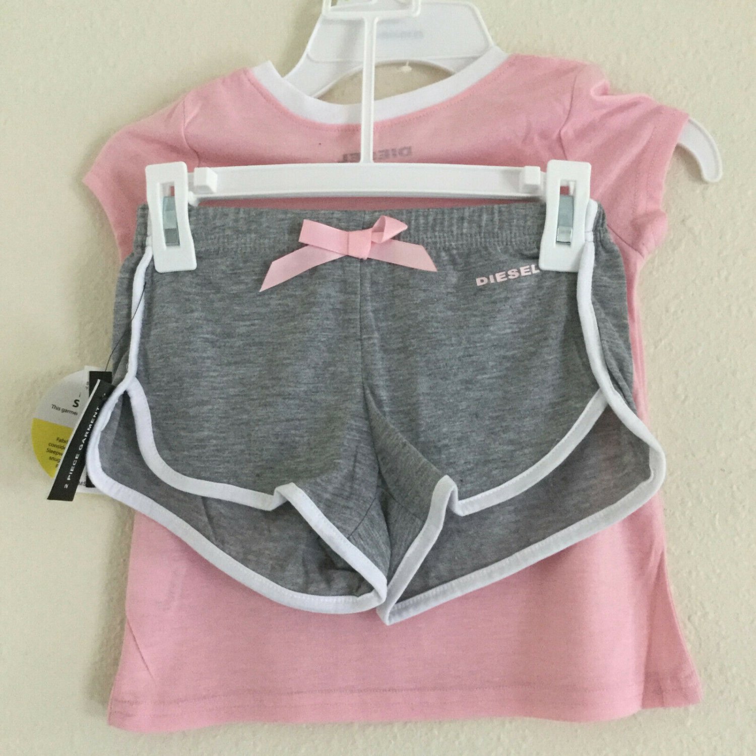 Diesel Girls Pink & Gray 2 Piece Sleepwear Pajama Short Set Size 4 - NEW