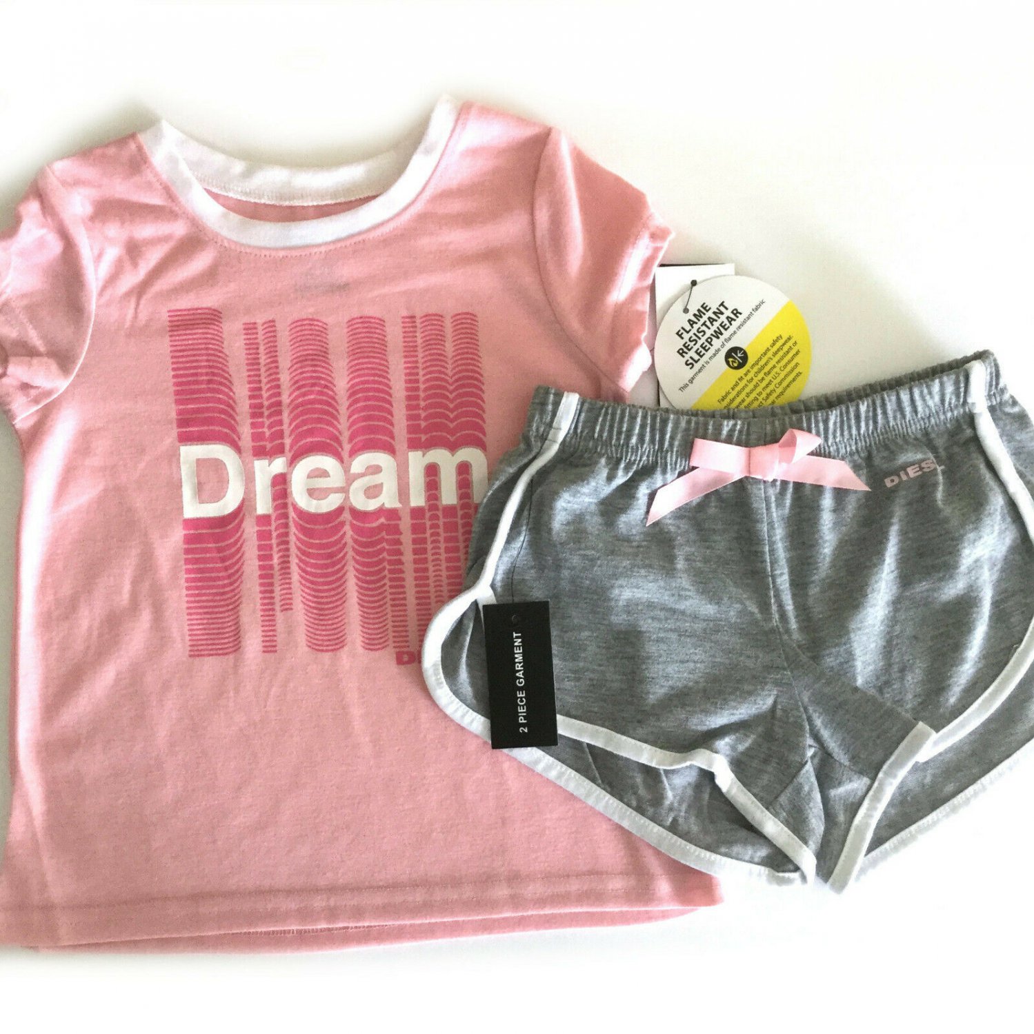 Diesel Girls Pink & Gray 2 Piece Sleepwear Pajama Short Set Size 4 - NEW