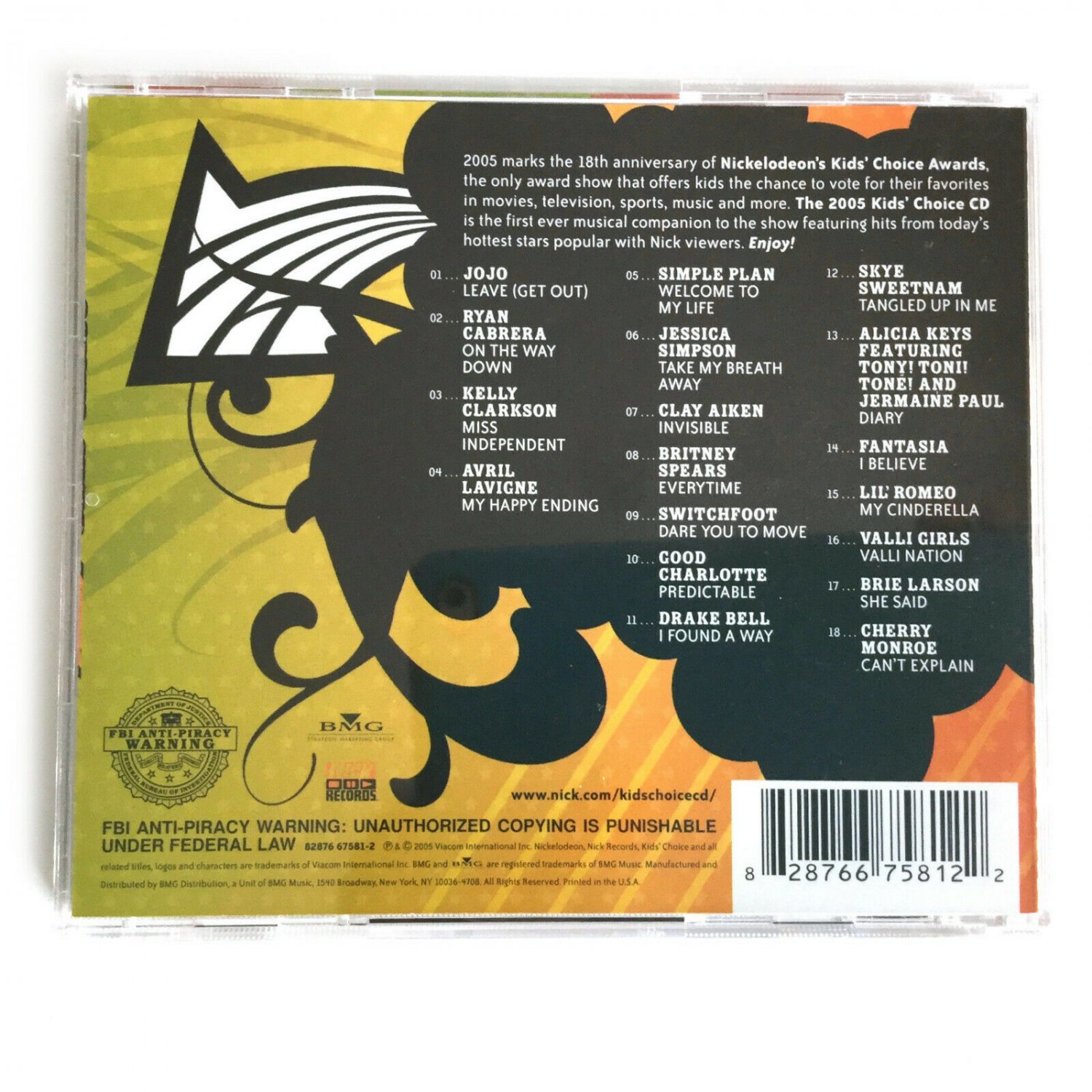 Nickelodeon Kids Choice CD Kids Songs with Original Jewel Case