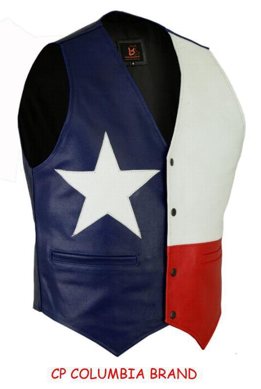 NEW TEXAS FLAG COLOR LEATHER VESTS 2019 STOCK ALL SIZES HI QUALITY CP BRAND