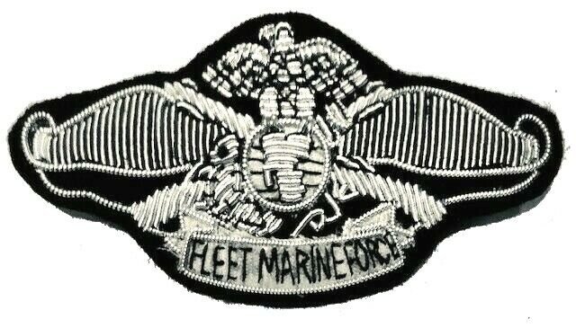 US NAVY FLEET MARINE FORCE FMF BADGE WING SILVER BULLION 3 INCH CP HAND ...