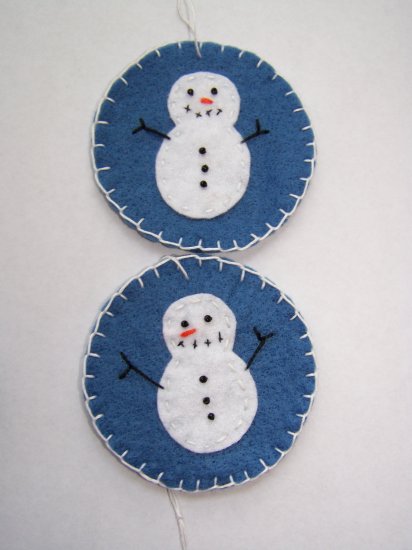 6 Snowman Penny Rug Christmas Tree Ornaments Old Country Treasures Handmade