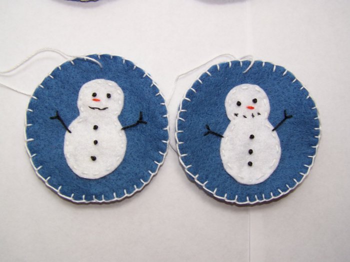 6 Snowman Penny Rug Christmas Tree Ornaments Old Country Treasures Handmade