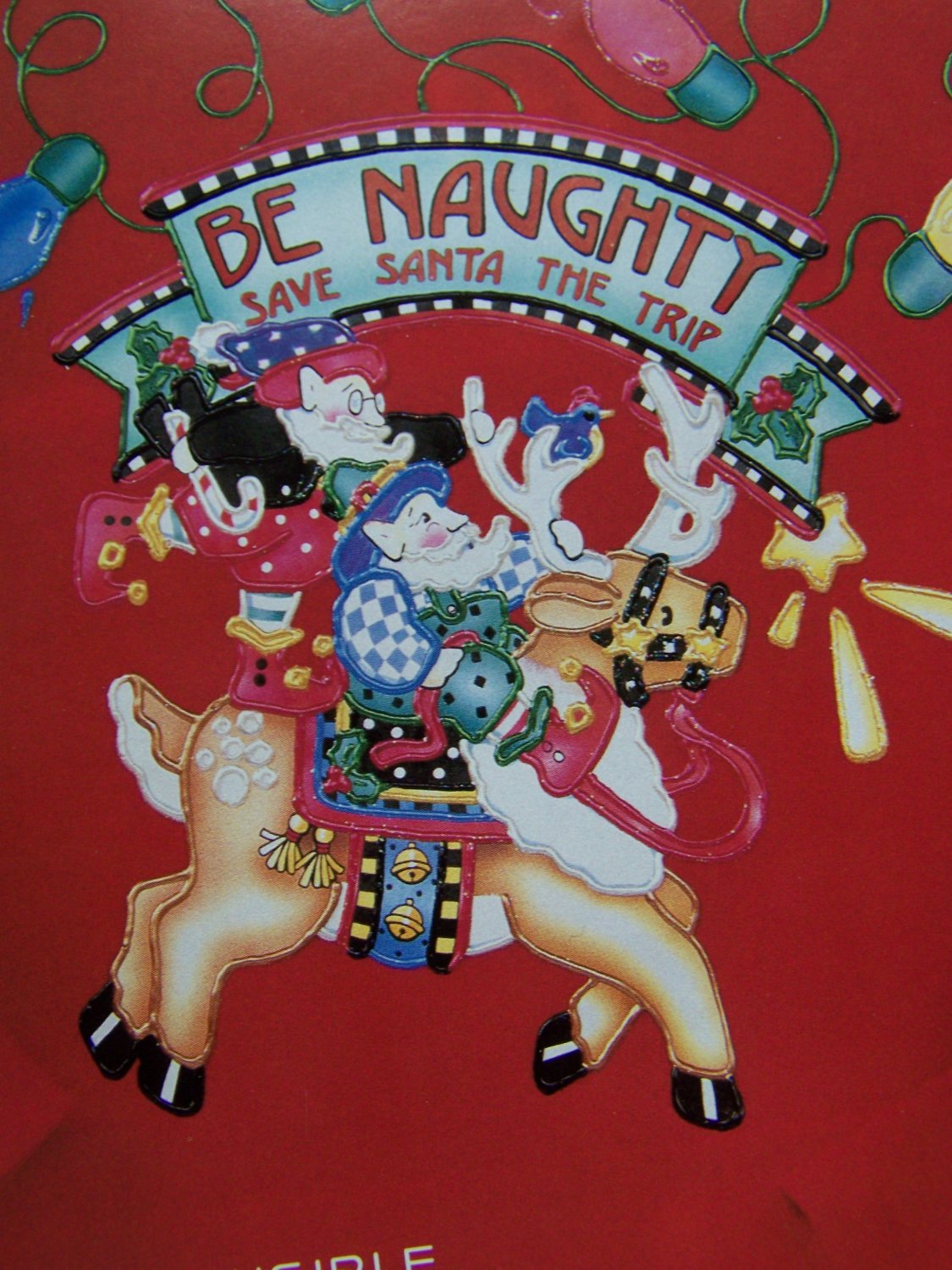 New Christmas Daisy Kingdom No Sew Fabric Applique Be Naughty 6368 Elf ...