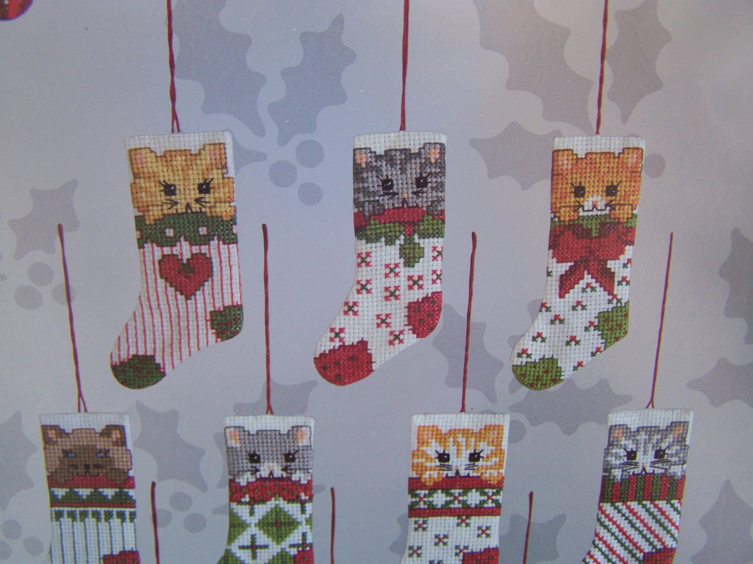 10 Cat Christmas Stocking Ornaments Patterns Candamar Counted Cross ...