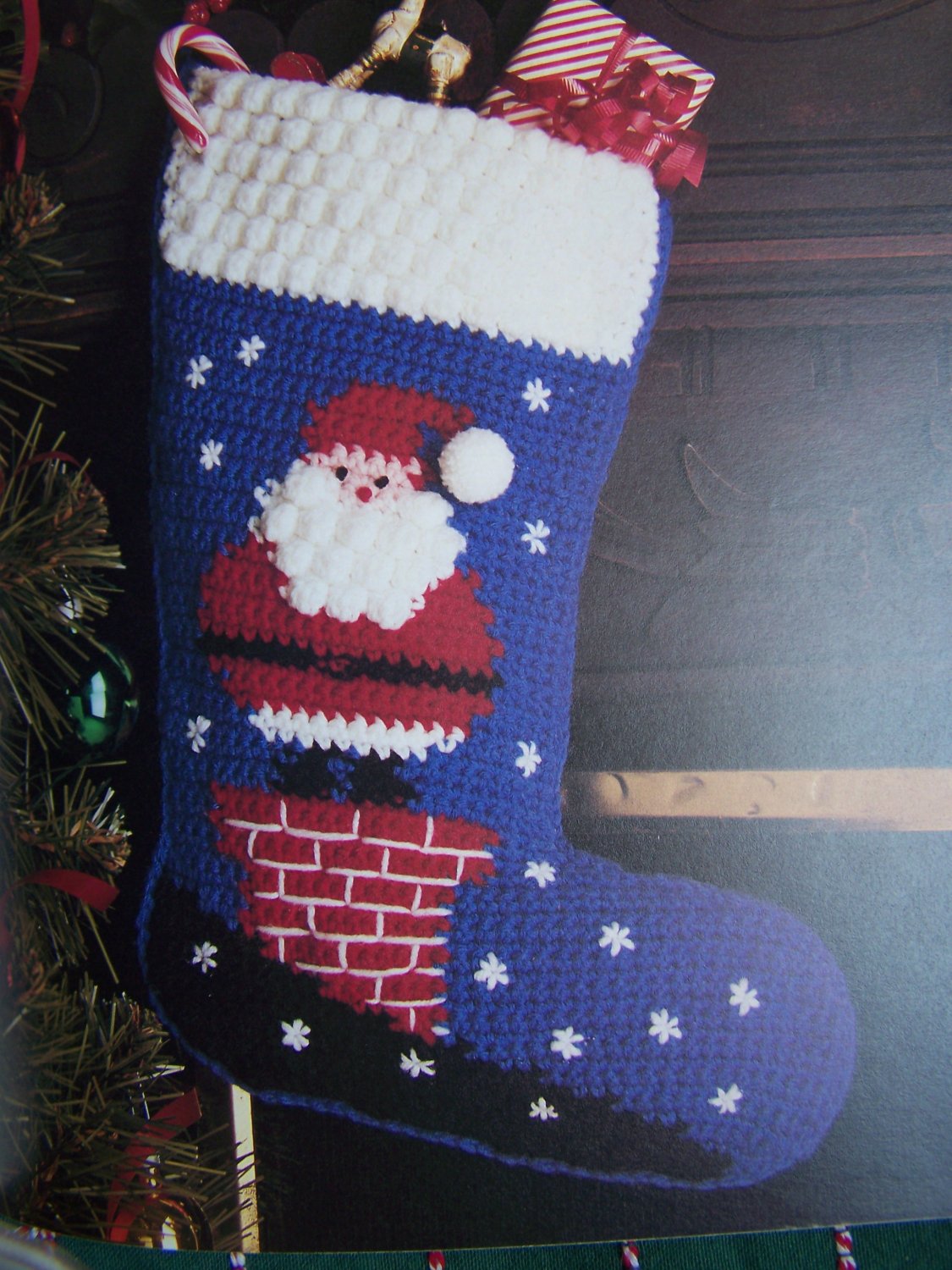 4 Vintage Christmas Stockings Crochet Patterns Boy Girl Santa Snowman