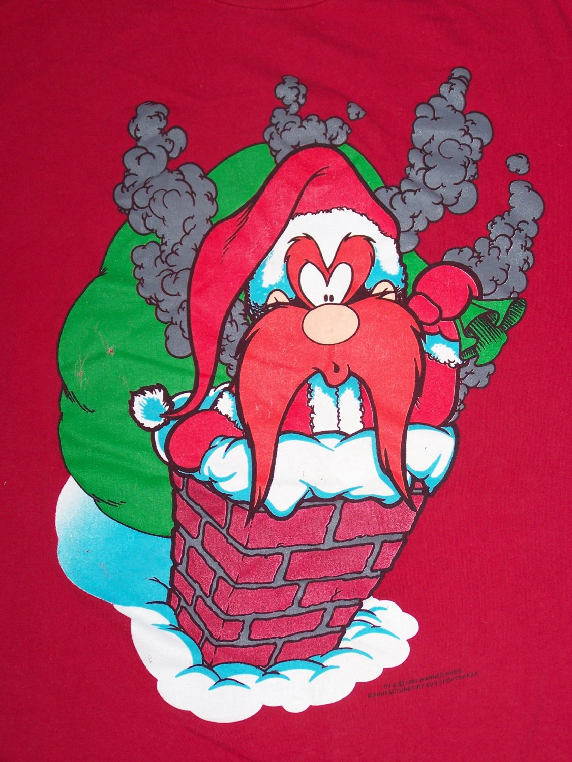 Vintage L Ugly Christmas Holiday Party T Shirt Yosemite Sam Flaming Santa