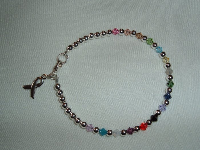 HANDMADE CANCER AWARENESS BRACELET WITH STERLING SILVER BEADS AND ...
