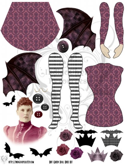 Bat Queen Altered Art Paper Doll Base Kit Digital Collage Sheet PDF