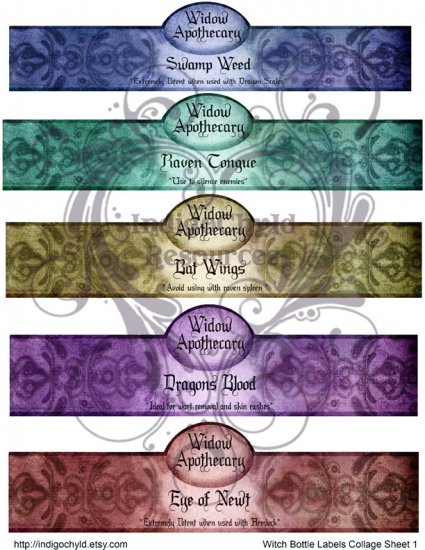 Apothecary Witch Bottle Labels JPG Collage Sheets 3 Sheets