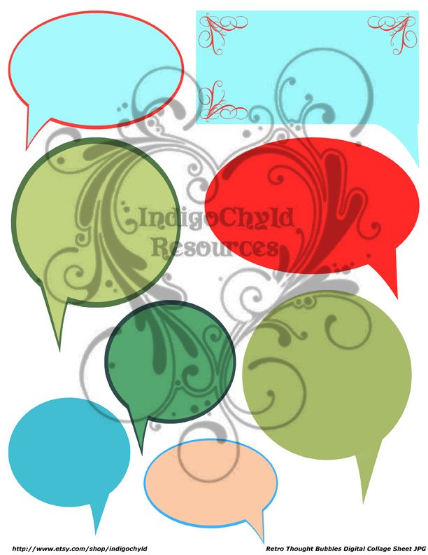 Retro Thought Bubbles Digital Collage Sheet JPG