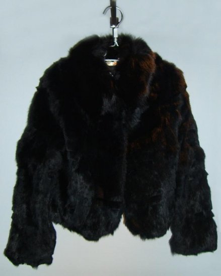 Black Rabbit Fur Coat With Fox Collar