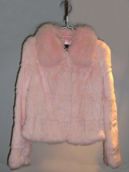 Pink Rabbit Fur Coat With Fox Collar
