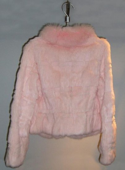 Pink Rabbit Fur Coat With Fox Collar