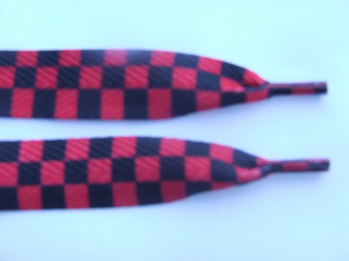 Red / Black Checkered Pattern 48" Shoelaces, Wide, Fat