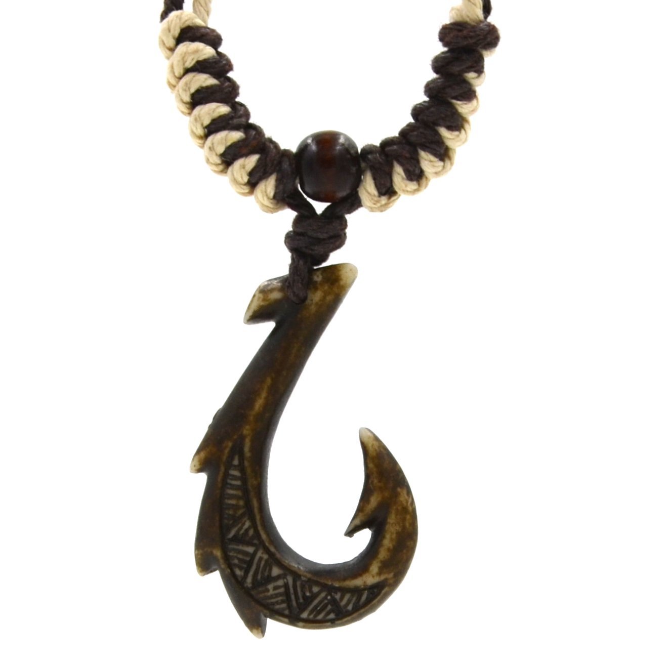 Hawaiian Jewelry Manu Makau Style Fish Hook Necklace with Hawaii Koa ...