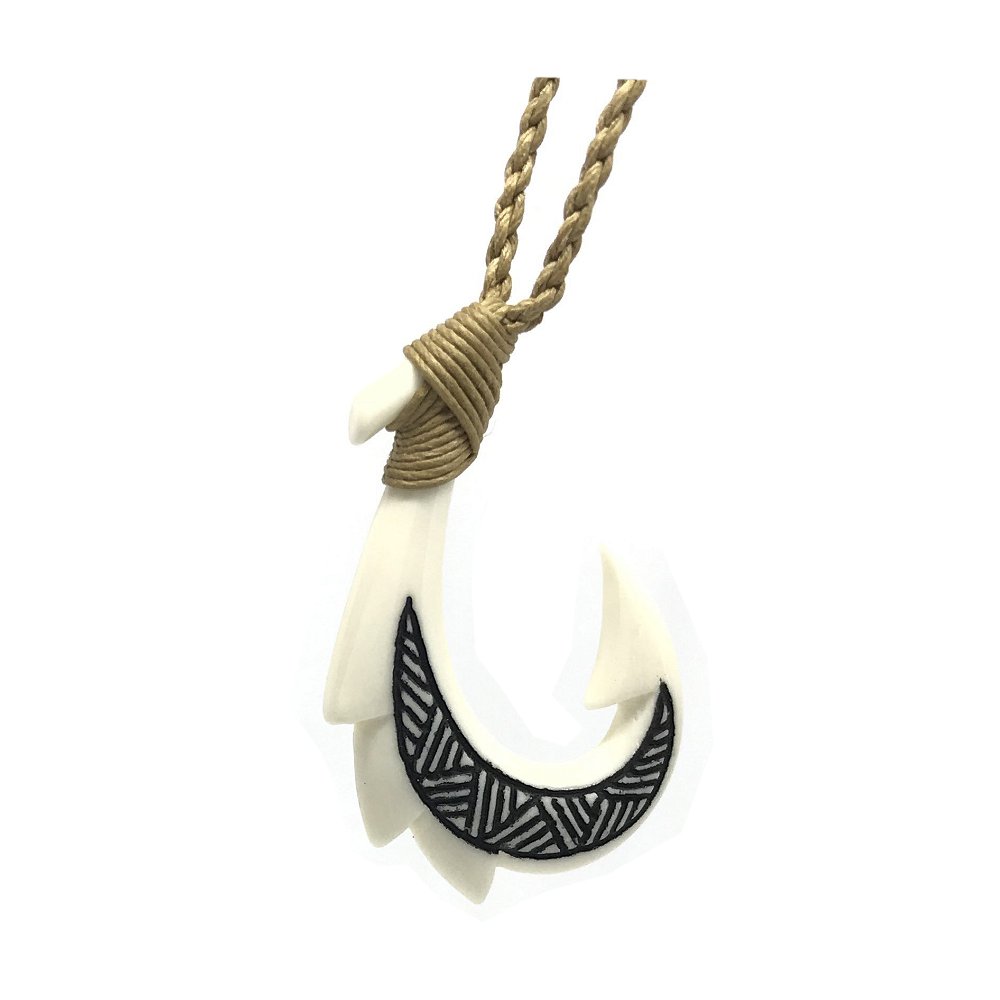Hawaiian Jewelry Black Tattoo Buffalo Bone SPIKED Fish Hook Hawaii Necklace