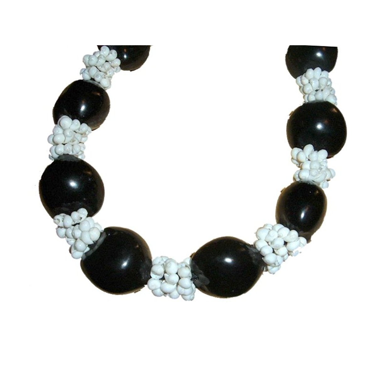 Hawaiian Jewelry 32" Black Kukui Nut with White Mongo Shells Lei ...