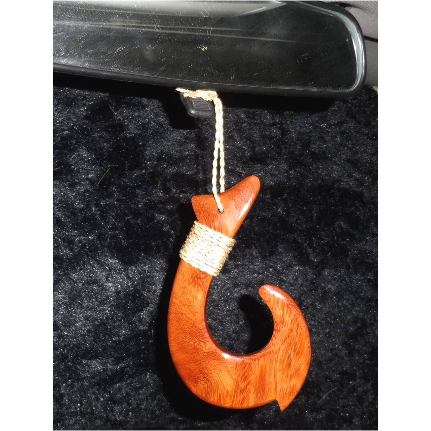 Extra Large Hawaiian Koa Wood Fish Hook 5" Hand Carved and Tied on Maui ...