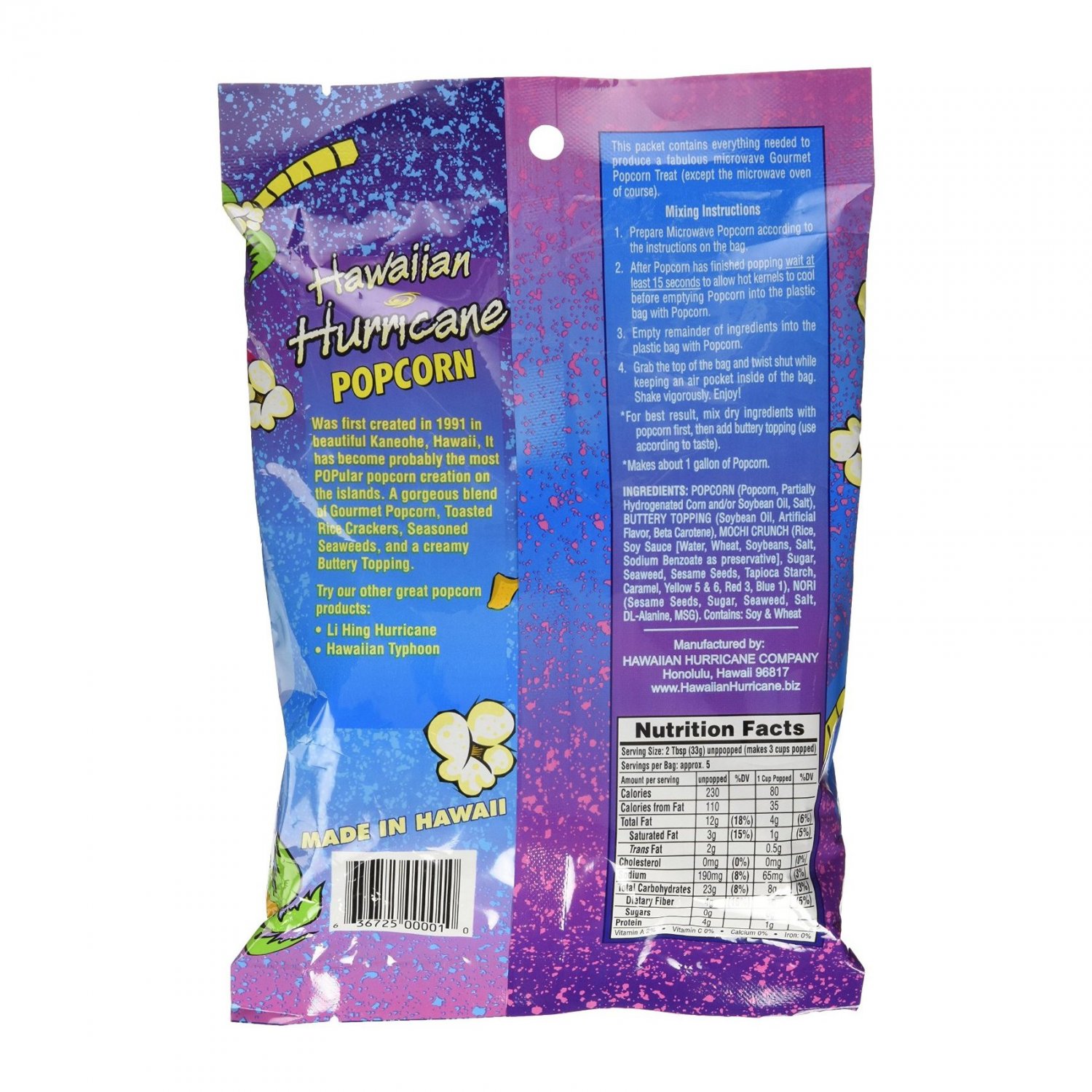 Hawaiian Hurricane Popcorn Mochi Crunch & Nori 6oz Bags - 4 Pack