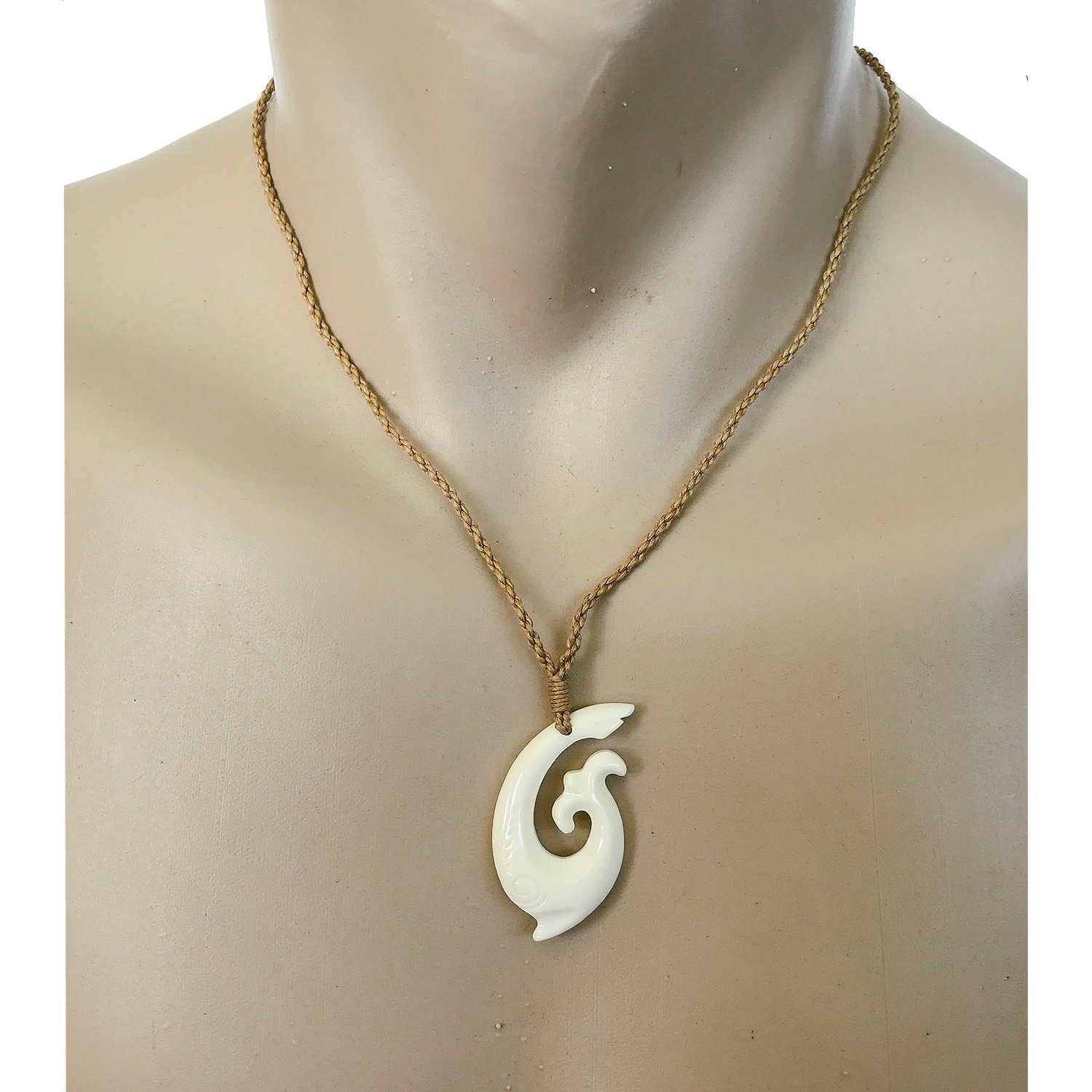 Hawaiian Jewelry Hand Carved Kahuna Fish Hook White Buffalo Bone Hawaii ...