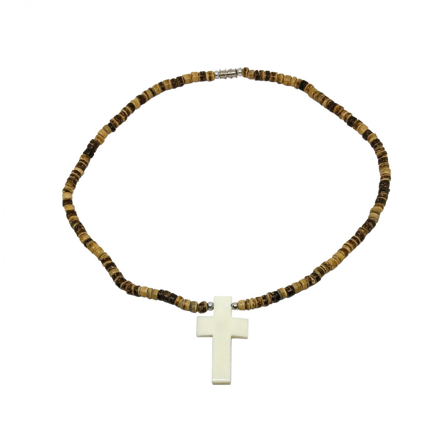 Hawaiian Jewelry Handmade Coconut Bead Bone Cross Necklace From Maui Hawaii