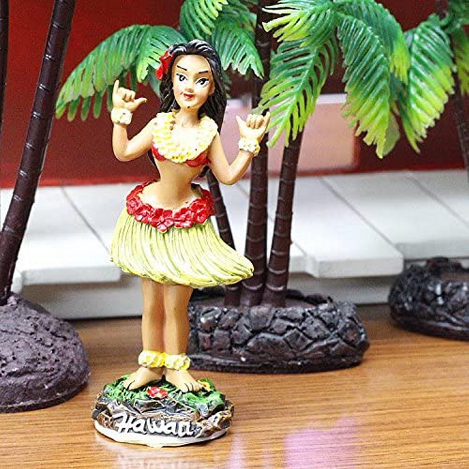 Hawaiian Wiggling Hula Girl Shaka Sign Small Dashboard Doll