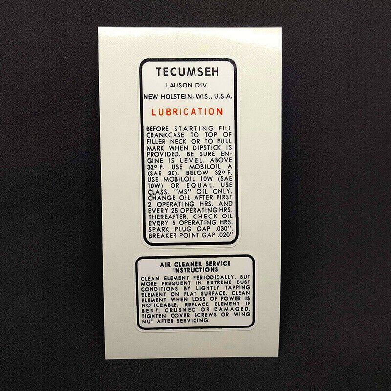 TECUMSEH ENGINE SERVICE DECALS, Vinyl STICKERS for Mini Bike, Go Kart ...