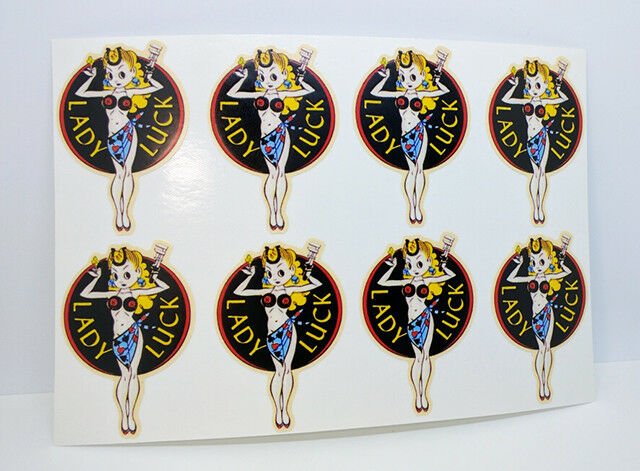 2 Inch LADY LUCK Vintage Style DECALs, Vinyl STICKERs, Set of 8, rat ...