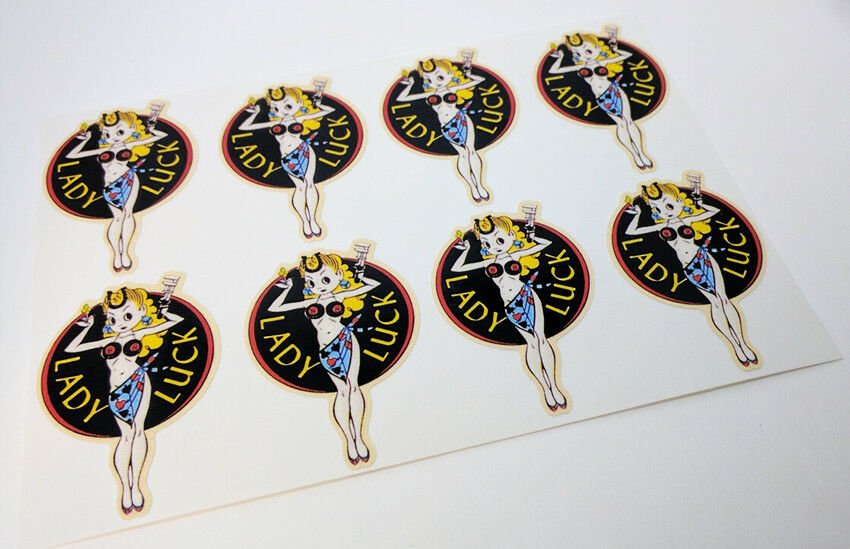 2 Inch LADY LUCK Vintage Style DECALs, Vinyl STICKERs, Set of 8, rat ...