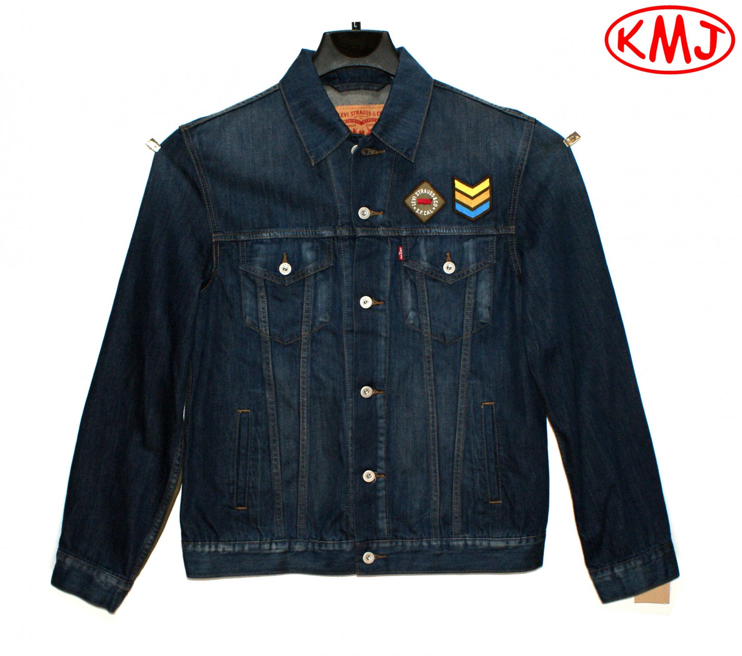Brand New Levis Trucker Jacket Colorblock With Patches Medium Blue