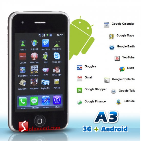 MiPhone A3 3G Google Android 1.5 Smart Phone with GPS, WiFi, and 3 MP ...