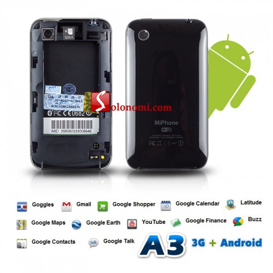 MiPhone A3 3G Google Android 1.5 Smart Phone with GPS, WiFi, and 3 MP ...
