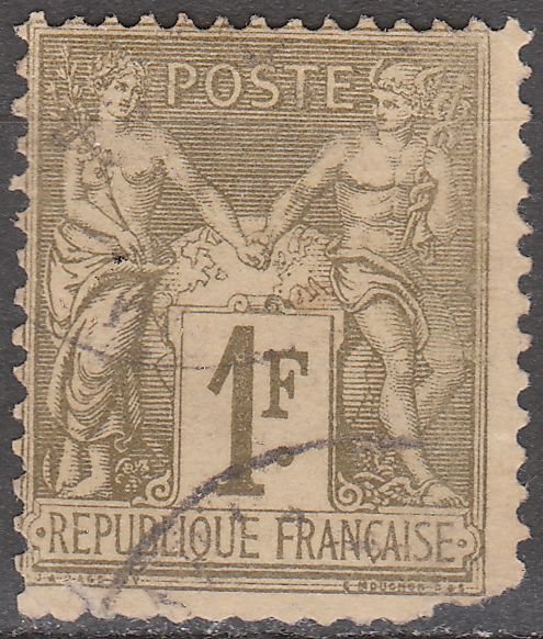 FRANCE - 1877 - 1F Peace and Commerce (Sc. #84) - Used Postage Stamp