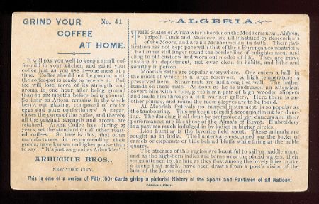 1893 Victorian Trade Card - Arbuckle Brothers Coffee Company - ALGERIA ...