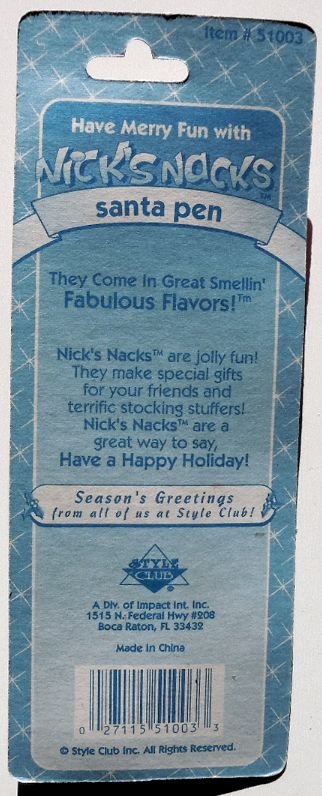 1980s(?) NICK'S NACKS Santa Pen - unused, sealed package