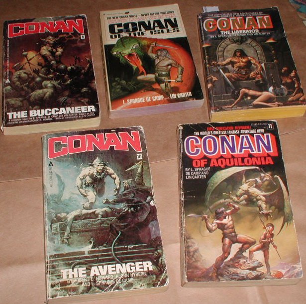 x5 vintage Conan books Lancer Frazetta Duillo covers