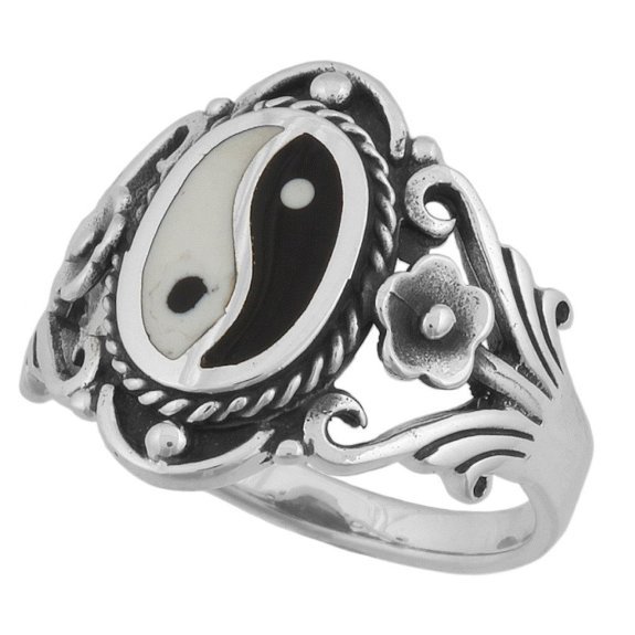925 Sterling Silver Mens Chinese Yin Yang Ring