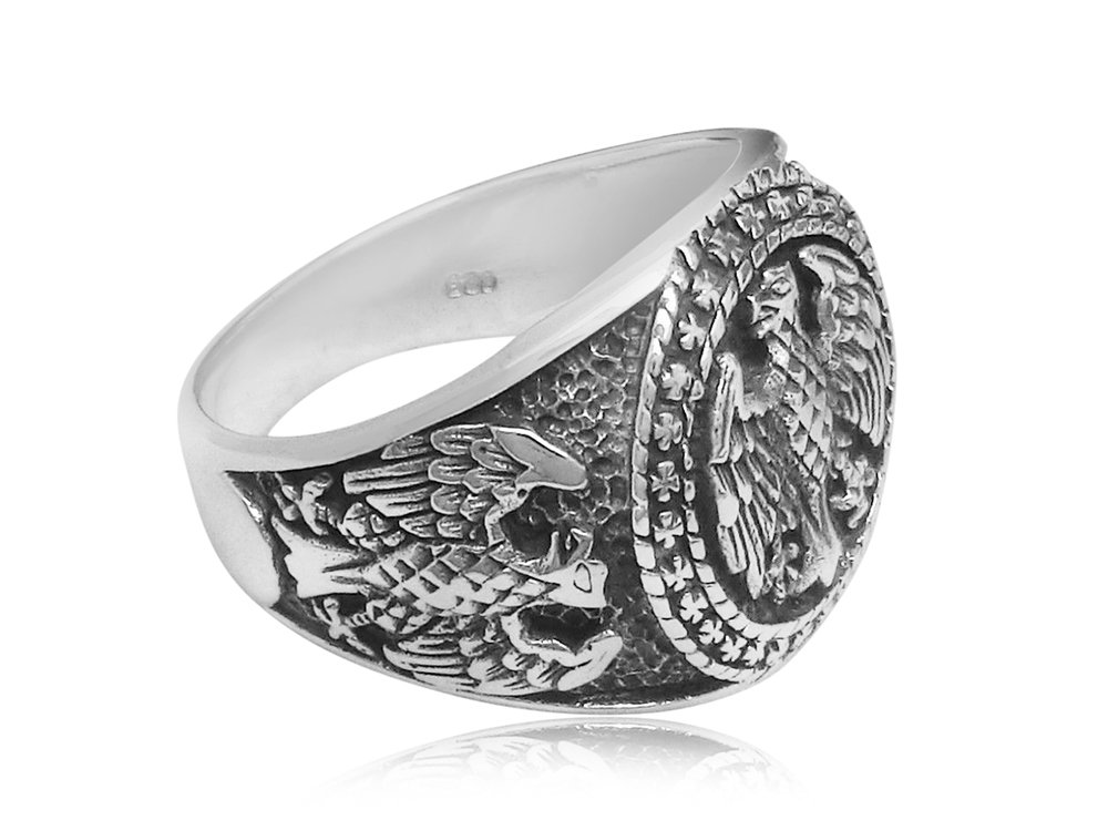 925 Sterling Silver Mens German Eagle Round Signet Bundesadler Band Ring