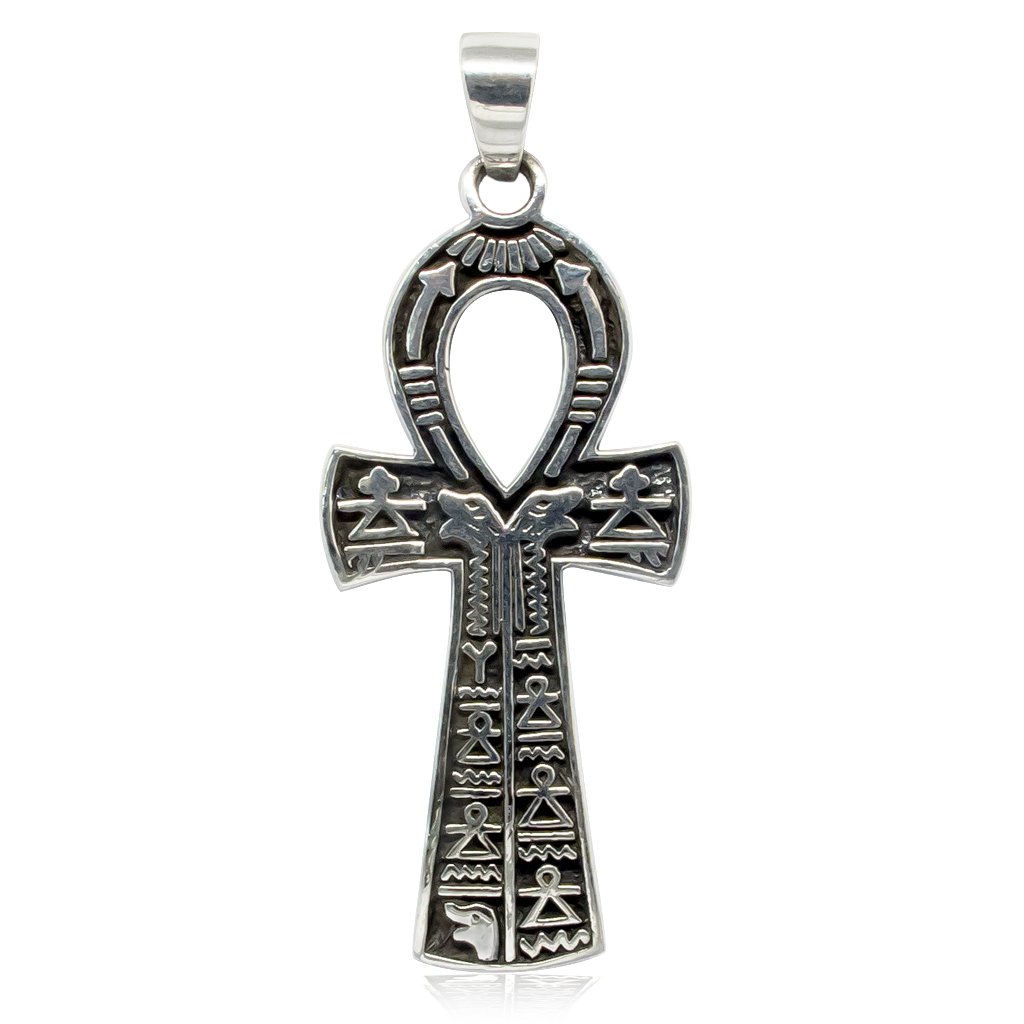 925 Sterling Silver Hieroglyphics Cartouche Pharaoh Ankh Cross Egypt ...