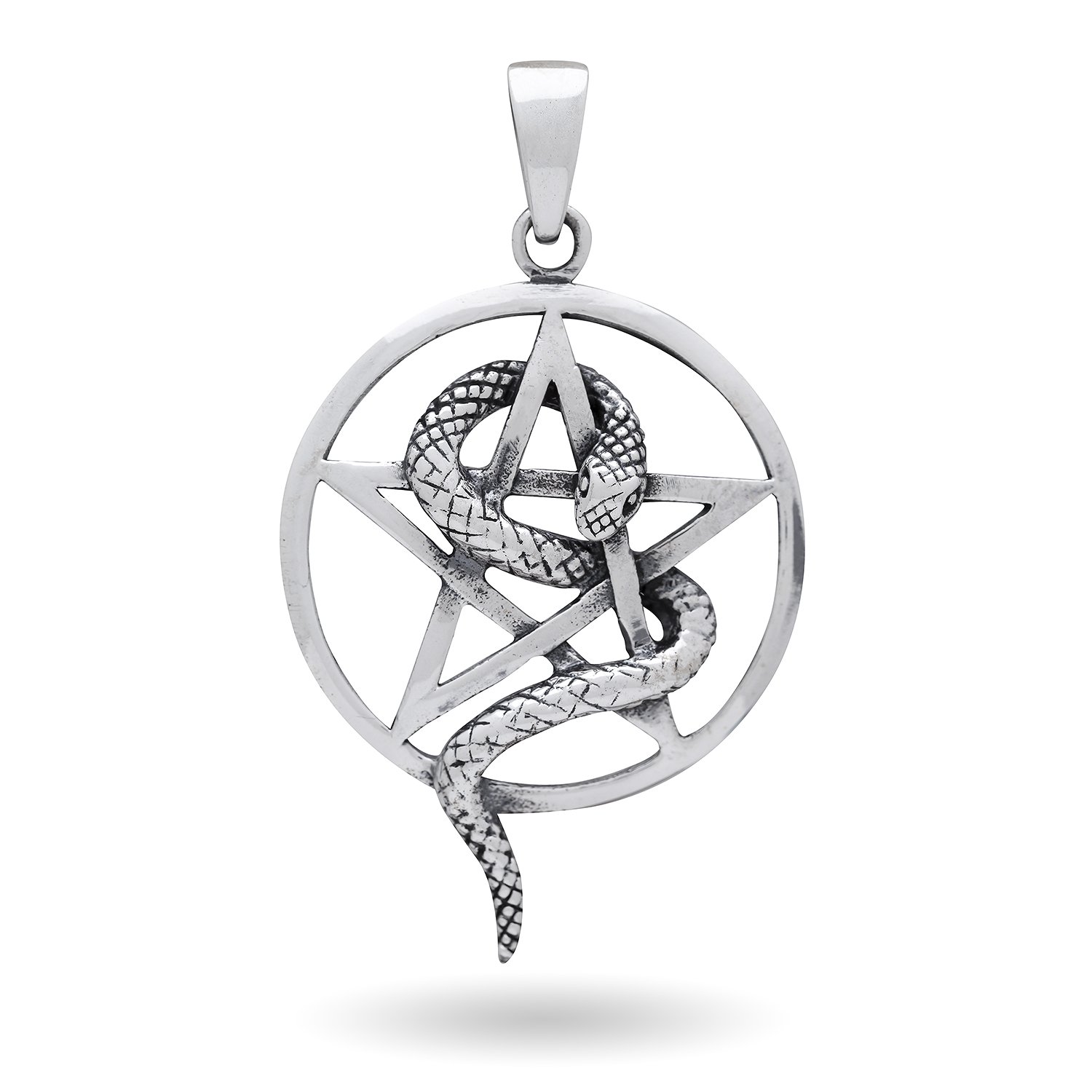925 Sterling Silver Serpent Snake Pentagram Wiccan Wicca Pagan Pendant