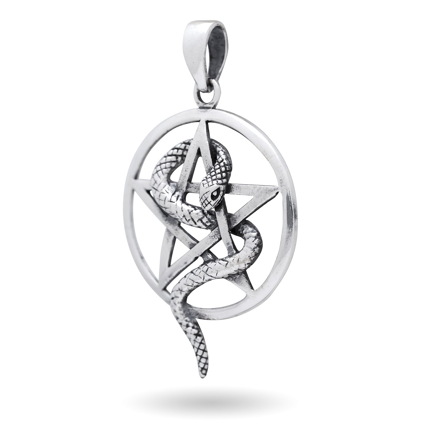 925 Sterling Silver Serpent Snake Pentagram Wiccan Wicca Pagan Pendant