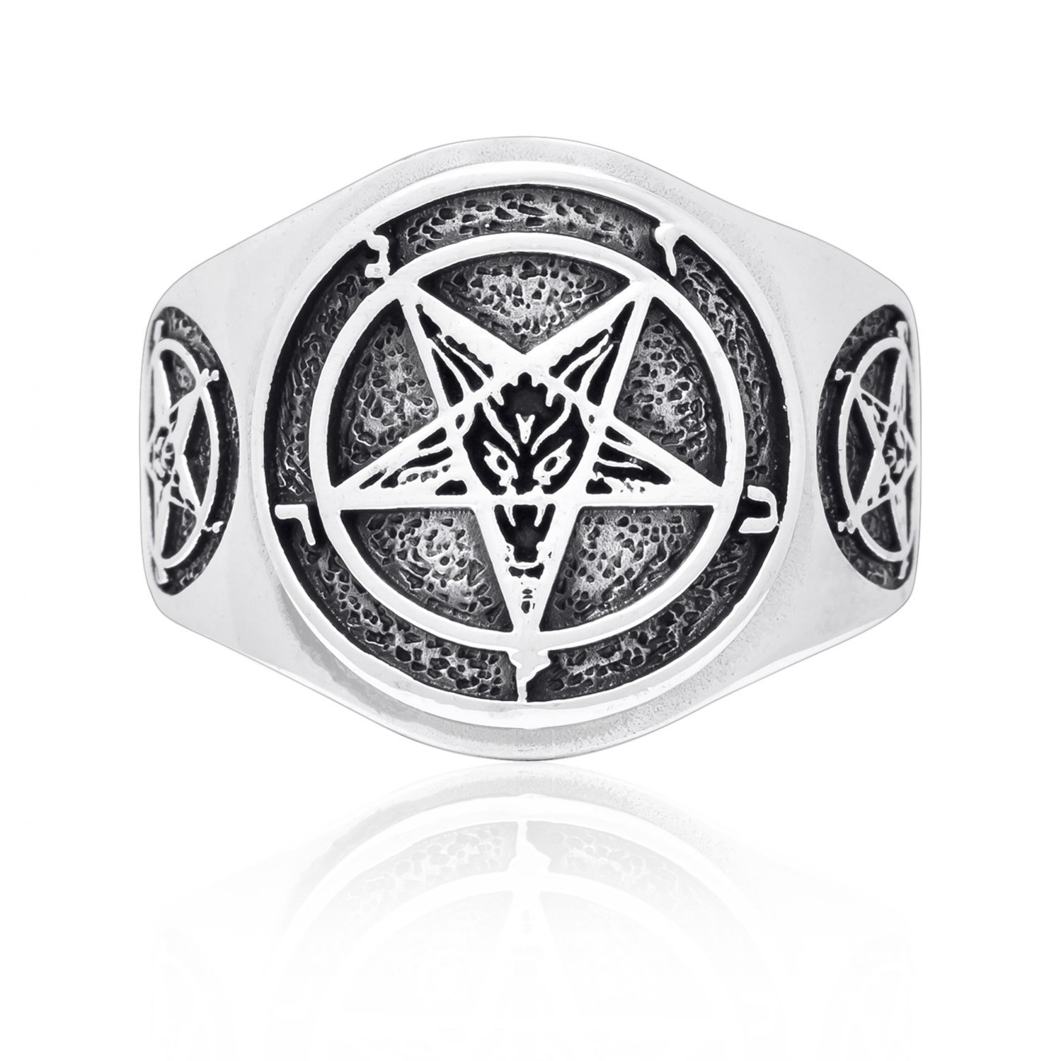 925 Sterling Silver Sigil of Baphomet Satan Inverted Pentagram Satanic Ring