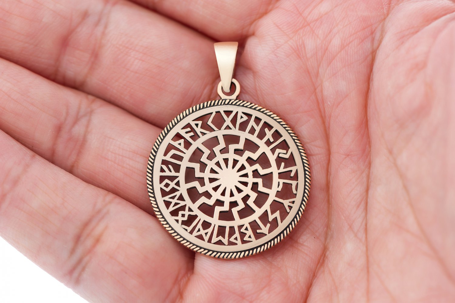 Handcrafted Bronze Sonnenrad Black Sun Wheel Viking Runes Futhark Pagan ...