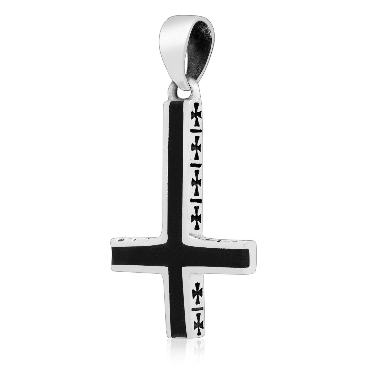925 Sterling Silver Inverted St Peter Petrine Cross Satanic Black ...