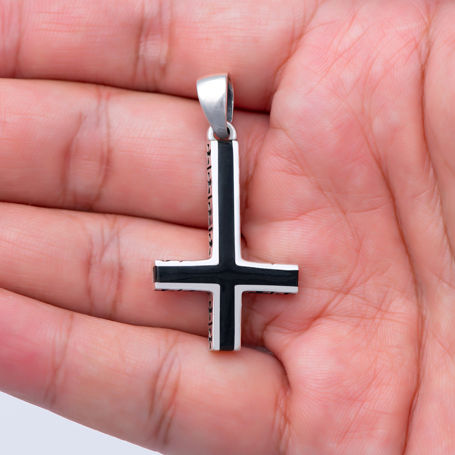 925 Sterling Silver Inverted St Peter Petrine Cross Satanic Black ...