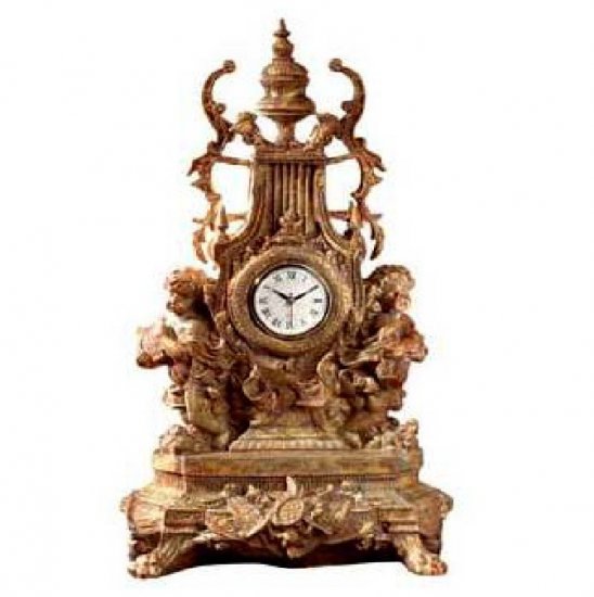 Big Gold Tone French Rococo Mantle Clock w/ Cherubs